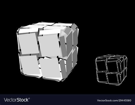 Abstract Polygonal Broken Cube Isolated On Black Vector Image