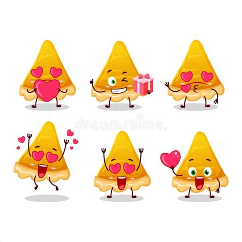 Slice Of Egg Tart Cartoon Character With Love Cute Emoticon Stock