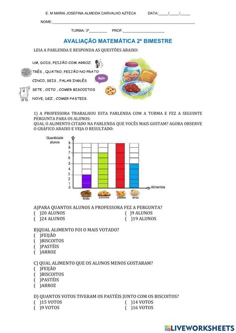 Avaliação de matematica online pdf activity for º ANO Workbook School subjects Videos tutorial