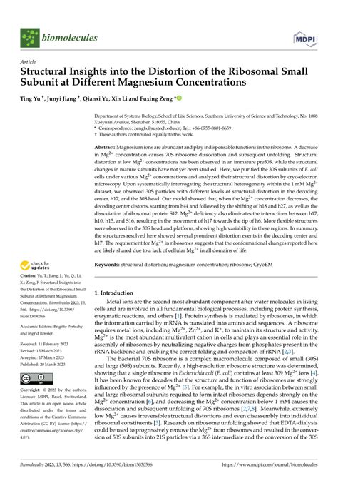 Pdf Structural Insights Into The Distortion Of The Ribosomal Small Subunit At Different