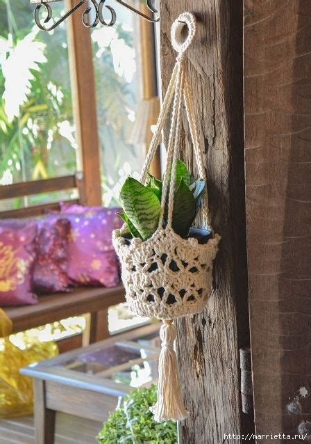 Вяжем крючком подвесное кашпо для цветов Plant Hanger Crochet Plant Hanger Diy Macrame Plant