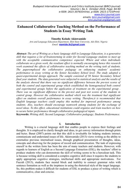 Pdf Enhanced Collaborative Teaching Method On The Performance Of