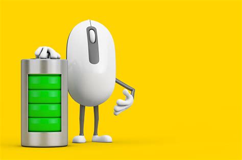 컴퓨터 마우스 만화 사람 캐릭터 마스코트는 추상 충전 배터리입니다 3d 렌더링 3차원 형태에 대한 스톡 사진 및 기타 이미지 3차원 형태 가득 찬 노랑 Istock