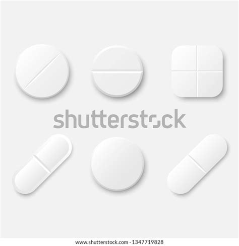 Set White Realistic Medical Pills Round Stock Vector Royalty Free
