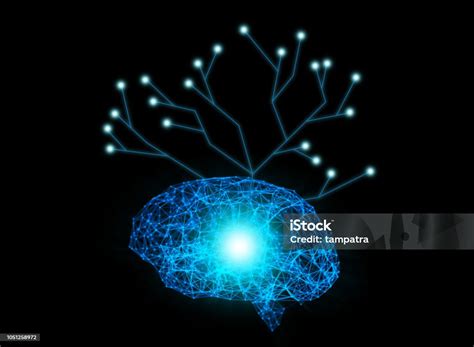 인공 지능 기술 개념 3d 추상 그림의 형태로 검은 배경에 고립 된 트리 구조와 인간 두뇌의 디지털 데이터 및 네트워크 연결 3차원 형태에 대한 스톡 사진 및 기타 이미지
