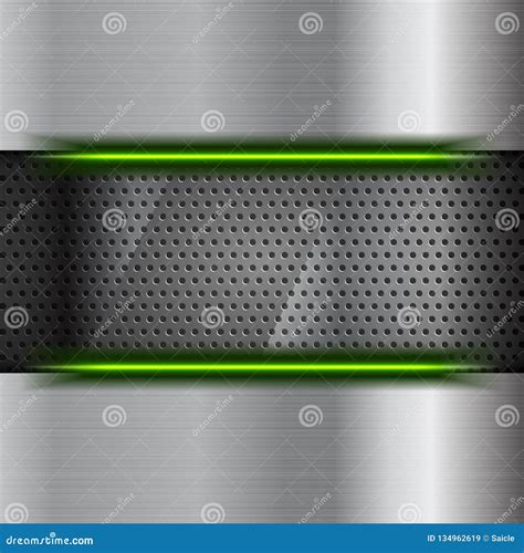 Perforated Steel Background With Green Neon Light Stock Vector