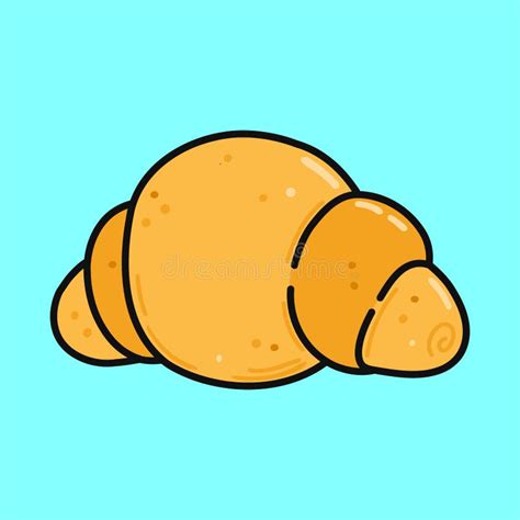 Cute Croissant Vector Hand Drawn Cartoon Kawaii Character Illustration Icon Isolated On