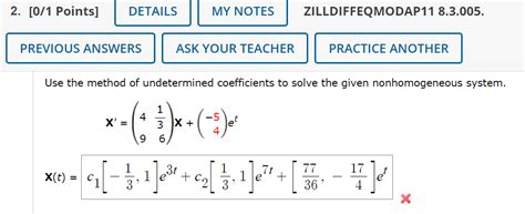 Solved Use The Method Of Undetermined Coefficients To Solve Chegg