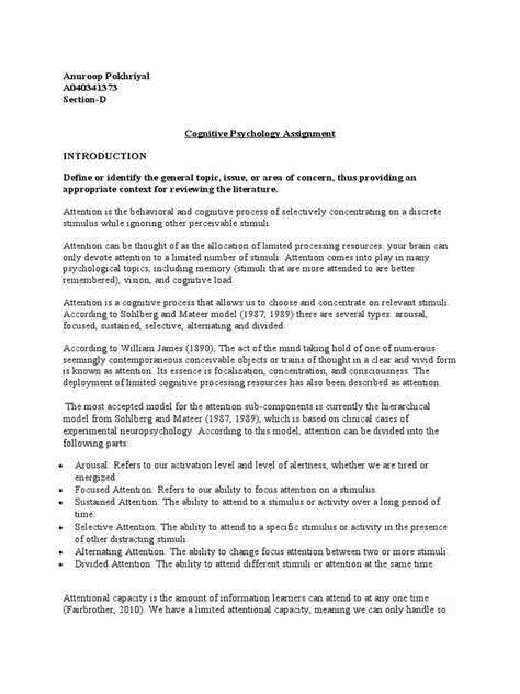 Cognitive Assignment Pdf Attention Neuropsychology