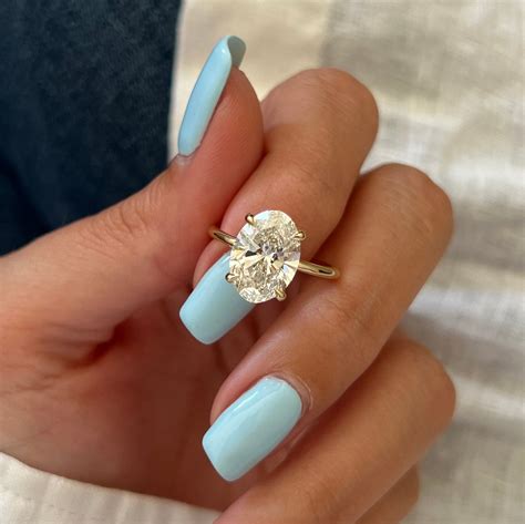 35 Carat Oval Lab Grown Diamond Ring 14k Yellow Gold Minimalist