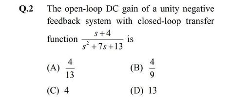 Solved Q 2 The Open Loop DC Gain Of A Unity Negative Chegg