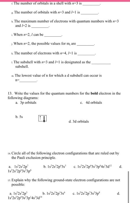 solved 1 state the four quantum numbers and the possible