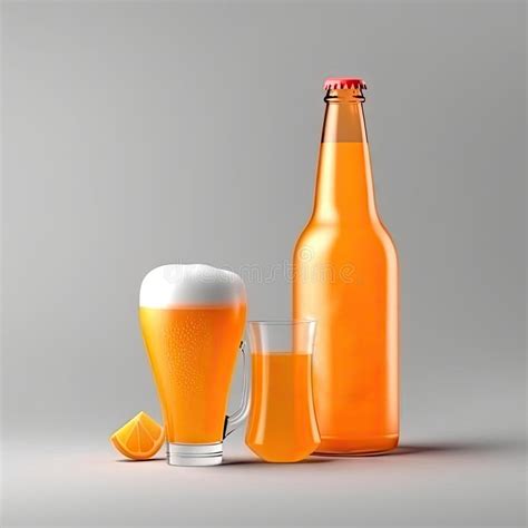 Orange Beer Bottles Mockup For Summer Day Abstract Generative Ai Illustration Stock