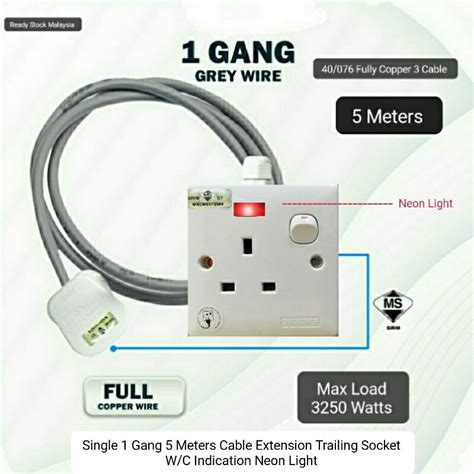 Single 1 Gang Heavy Duty 3 5 7 10 Meters Switch Socket W C Neon Light Extension Trailing Power