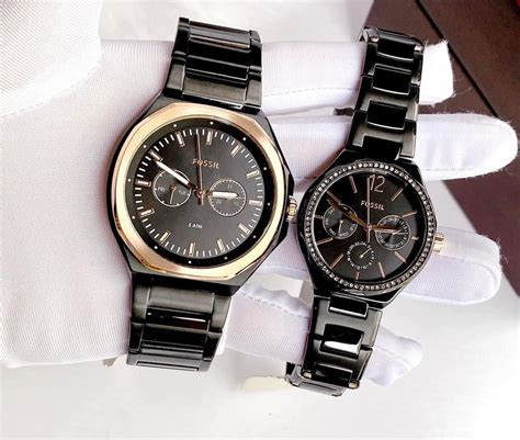 Fossil Quartz BQ2645SET His And Her Multifunction Black Stainless Stee
