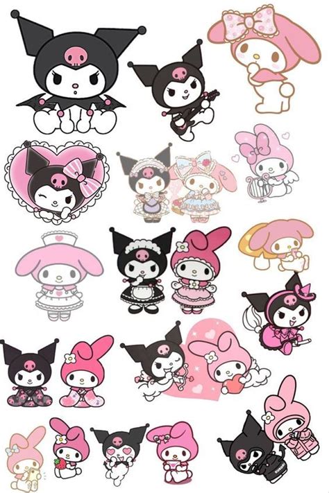 Hello Kitty Melody And Kuromi Sticker Sticker Tasarımı Hello Kitty Dövmeleri Şirin çizim