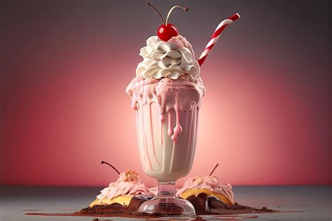 Premium Ai Image A Milkshake With A Red And White Striped Straw And A