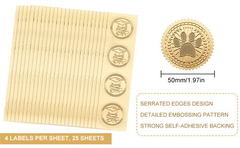 CRASPIRE 100pcs Embossed Foil Stickers Excellence Gold Foil Certificate