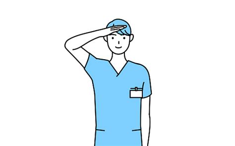 남자 간호사 물리 치료사 작업 치료사 언어 치료사 간호 조무사가 제복을 입고 경례를 하고 있다 가정간병인에 대한 스톡 벡터 아트