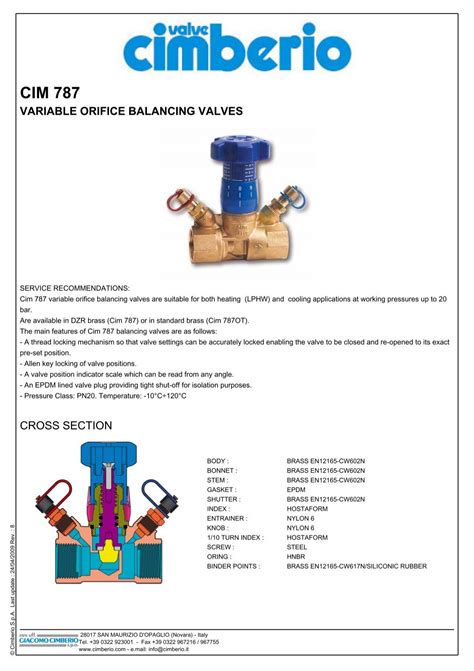 Cimberio 787 Variable Orifice Double Regulating Alma Valves Ie