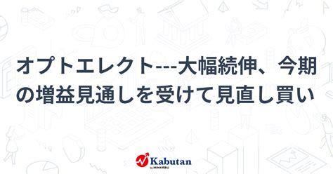 オプトエレクト 大幅続伸、今期の増益見通しを受けて見直し買い 個別株 株探ニュース