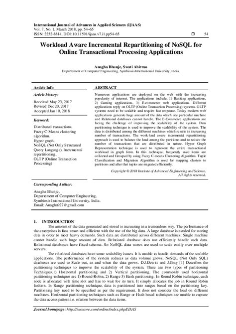 Pdf Workload Aware Incremental Repartitioning Of Nosql For Online Transactional Processing