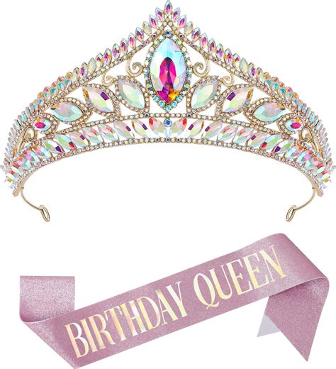 Sweetv Birthday Crowns For Women Gold Pink Birthday Queen