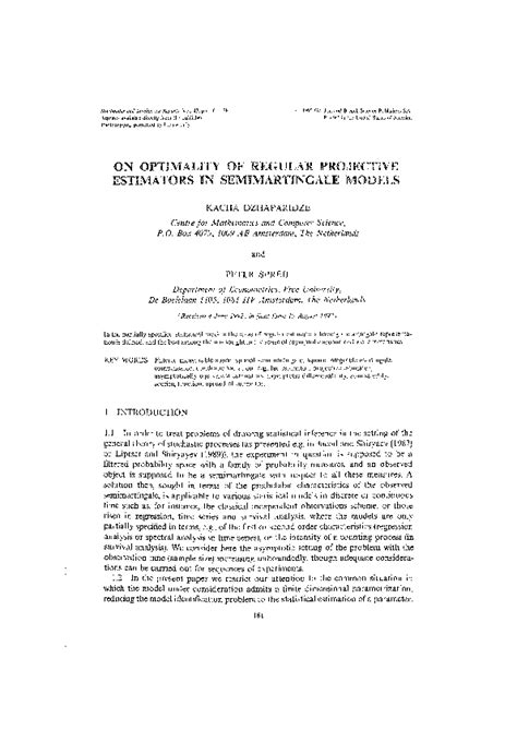 Pdf On Optimality Of Regular Projective Estimators For Semimartingale