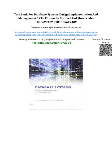 Test Bank For Database Systems Design Implementation And Management