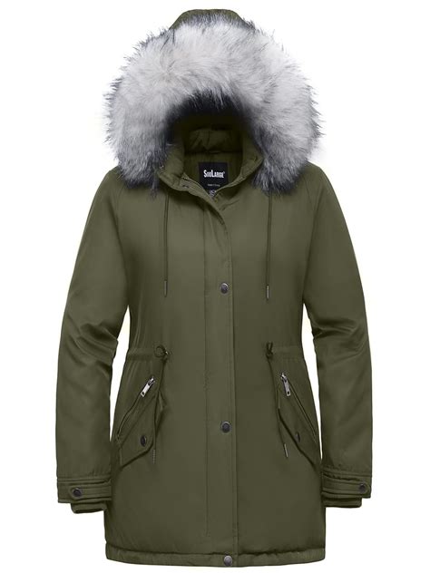 Soularge Womens Plus Size Insulated Winter Parka Coat With Faux Fur H