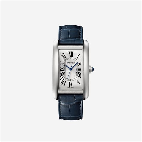 까르띠에 탱크 아메리칸 워치 라지 쿼츠 스틸 세미 매트 엘리게이터 스킨 네이비 블루 Cartier Kream