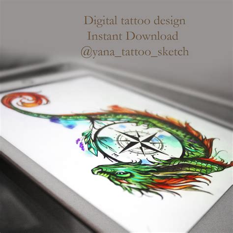 Dragon Tattoo Designs Dragon And Compass Tattoo Sketch Compa Inspire