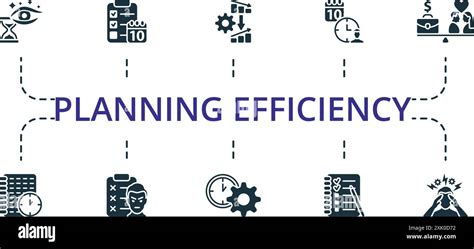 Planning Efficiency Icon Set Monochrome Simple Planning Efficiency