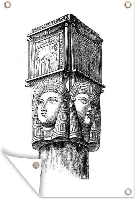 Tuinposters Buiten Tekening Een Pilaar Van Hathor X Cm Tuindoek