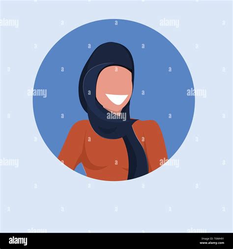 Arab Woman Face Avatar Happy Arabic Girl Wearing Black Hijab Muslim Female Cartoon Character