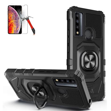 For Tcl Xe G Case Xe G Screen Protector Shock Absorbing Ring Case Robotic Ring Black
