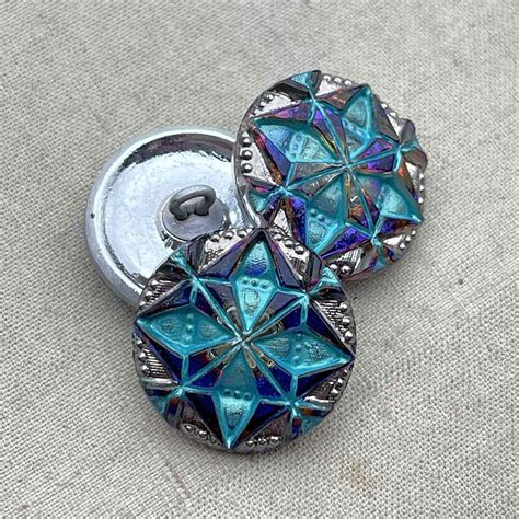Turquoise Gem Czech Glass Button Volcano Button 18mm Czech Glass Button Art Deco Gem 18mm