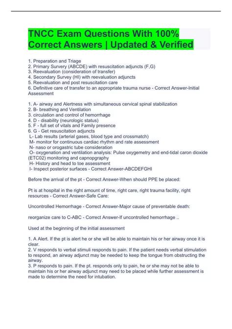 Tncc Exam Questions With 100 Correct Answers Updated And Verified Tncc Stuvia Us