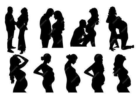 Pregnant Woman Silhouette Isolated On White Pregnant Couple Silhouette