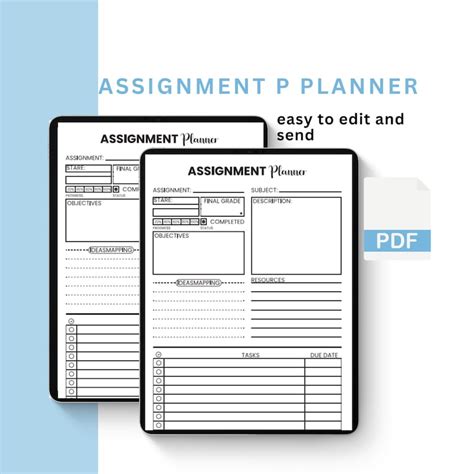 Printable Assignment Template Digital Assignment Planner Assignment List Tracker Editable