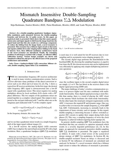 Pdf Mismatch Insensitive Double Sampling Quadrature Bandpass Sigma