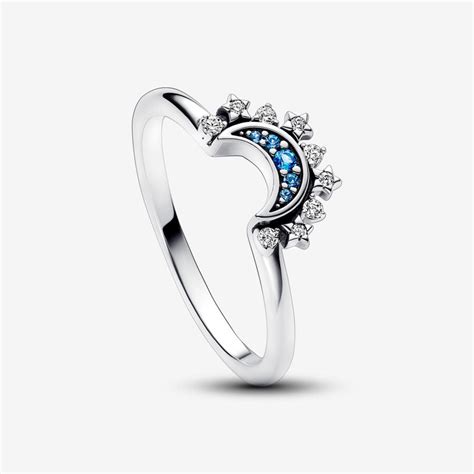 Celestial Sparkling Sun And Moon Ring Set Two Tone Pandora Sg