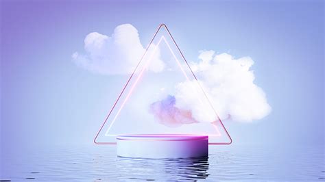 3d 렌더링 추상적인 파스텔 바이올렛 기하학적 배경 제품 프레젠테이션을 위한 현대적인 쇼케이스 빈 받침대가 있는 최소한의 장면