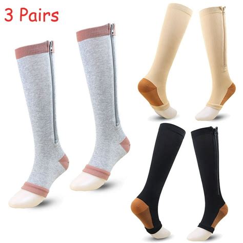 Snnroo 3 Pairs Zipper Compression Socks Medical Toeless Zip Easy On Off