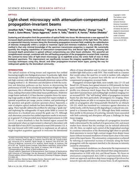 Pdf Light Sheet Microscopy With Attenuation Compensated Propagation Invariant Beams
