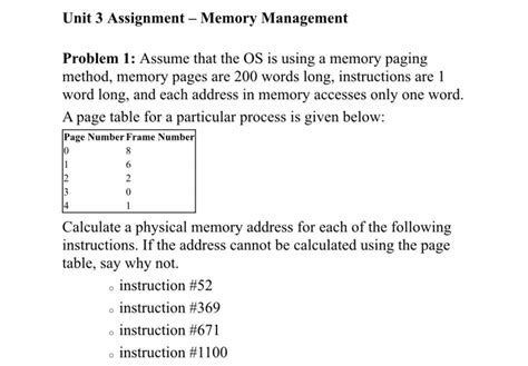 Unit 3 Assignment Memory Management Problem 1