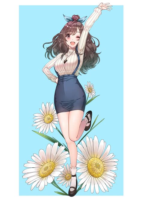 Safebooru 1girl Aqua Background Arm Up Bangs Black Footwear Blue