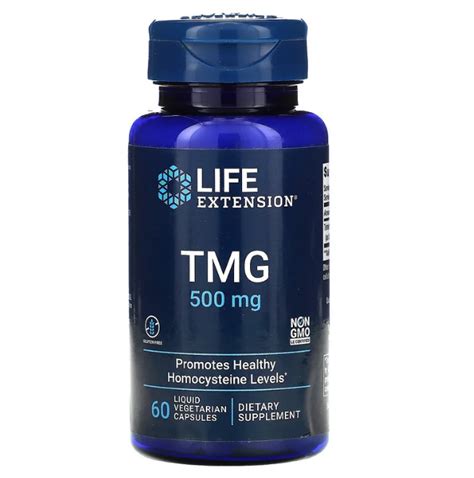 Life Extension, TMG (триметилглицин), 500 мг, 60 вегетарианских капсул ...