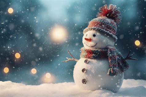 Premium Ai Image Snowman In A Winter Christmas Scene With Snow Pine