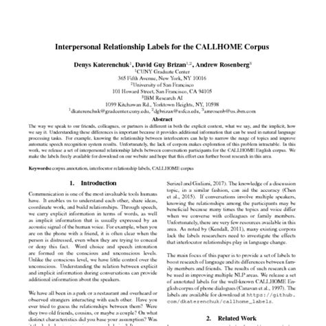 Interpersonal Relationship Labels For The Callhome Corpus Acl Anthology